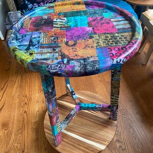 Boho Eclectic Side Table in Collage Patchwork Design Colorful End Table ...
