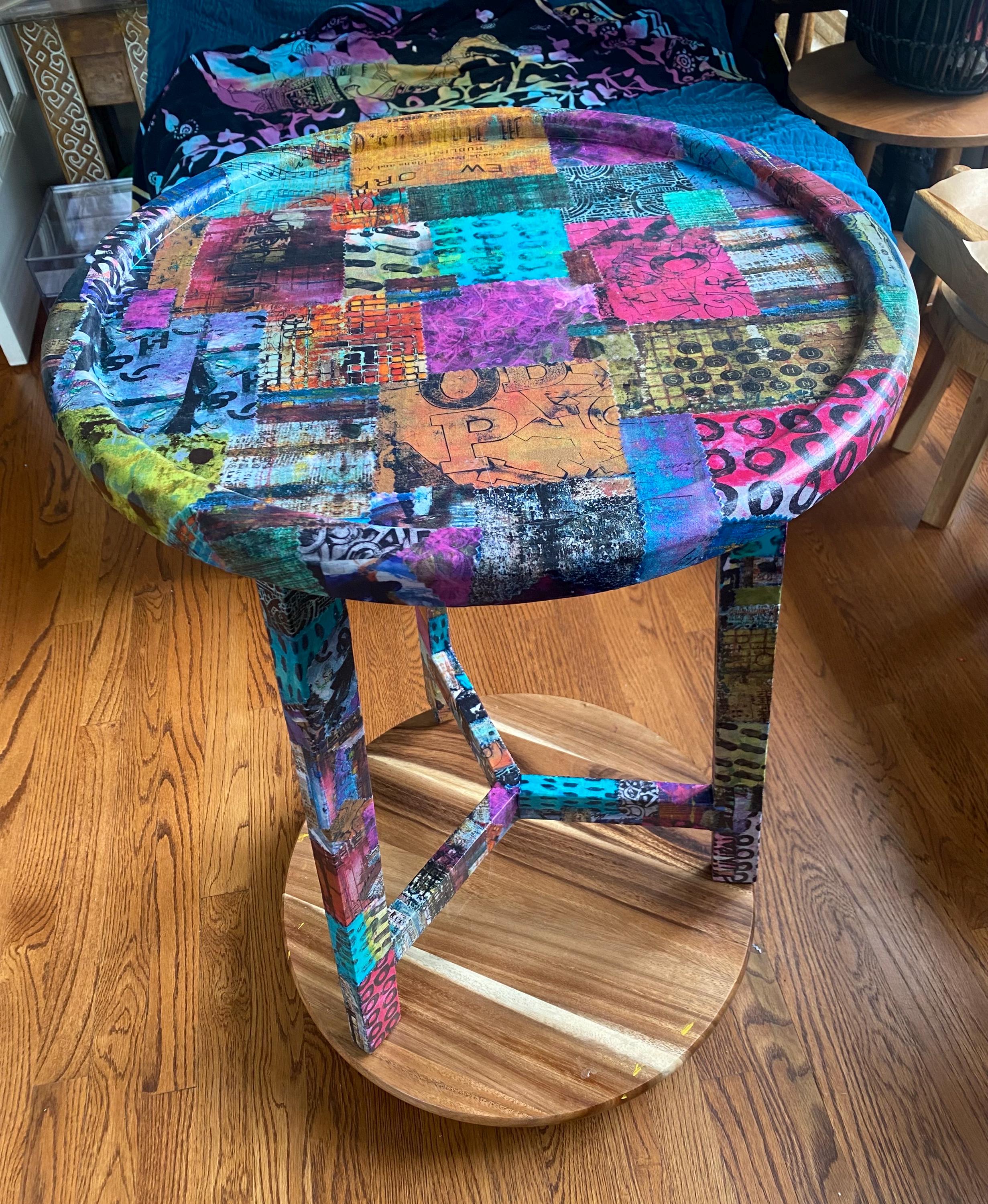 Boho Eclectic Side Table in Collage Patchwork Design Colorful End Table ...