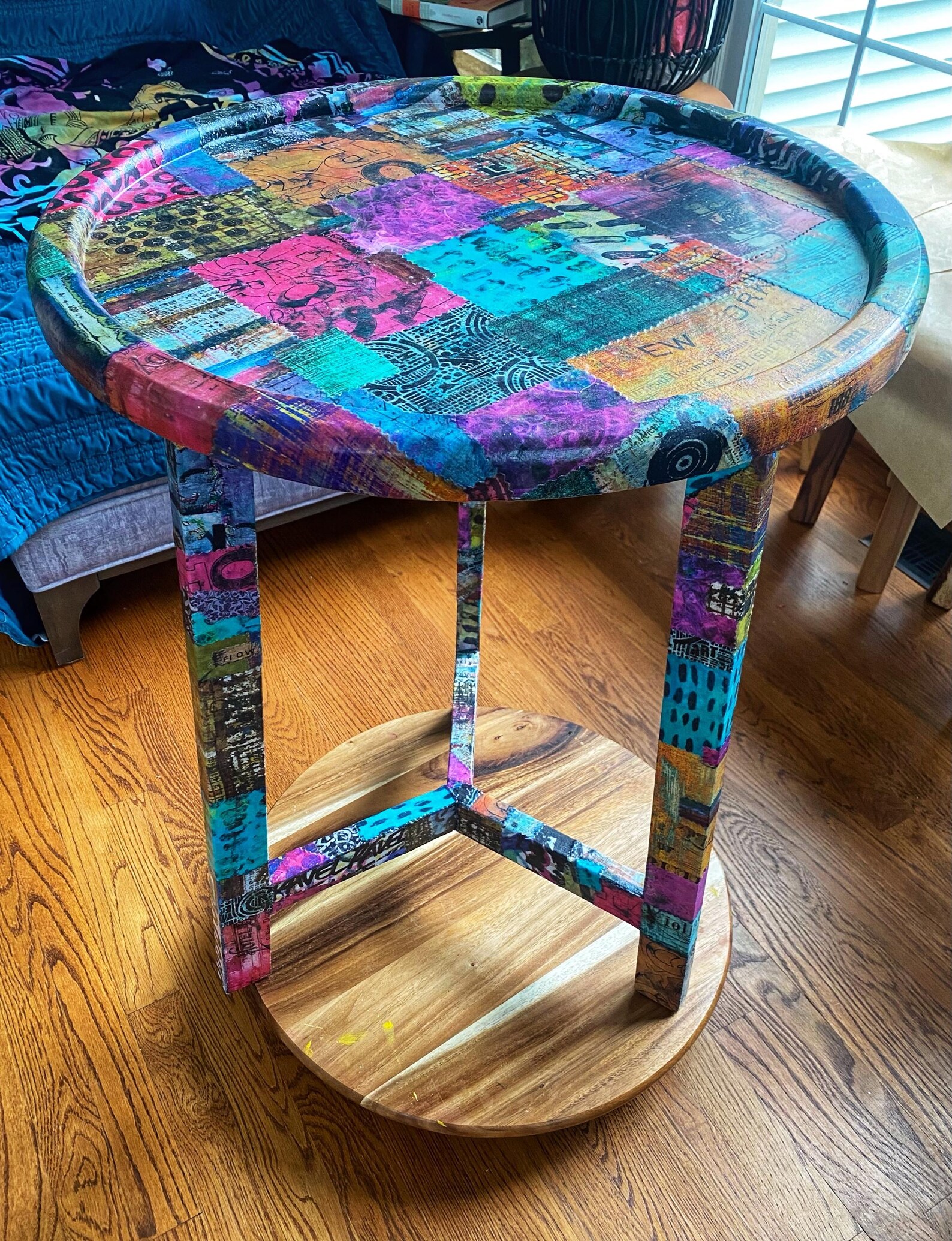 Boho Eclectic Side Table in Collage Patchwork Design Colorful End Table ...