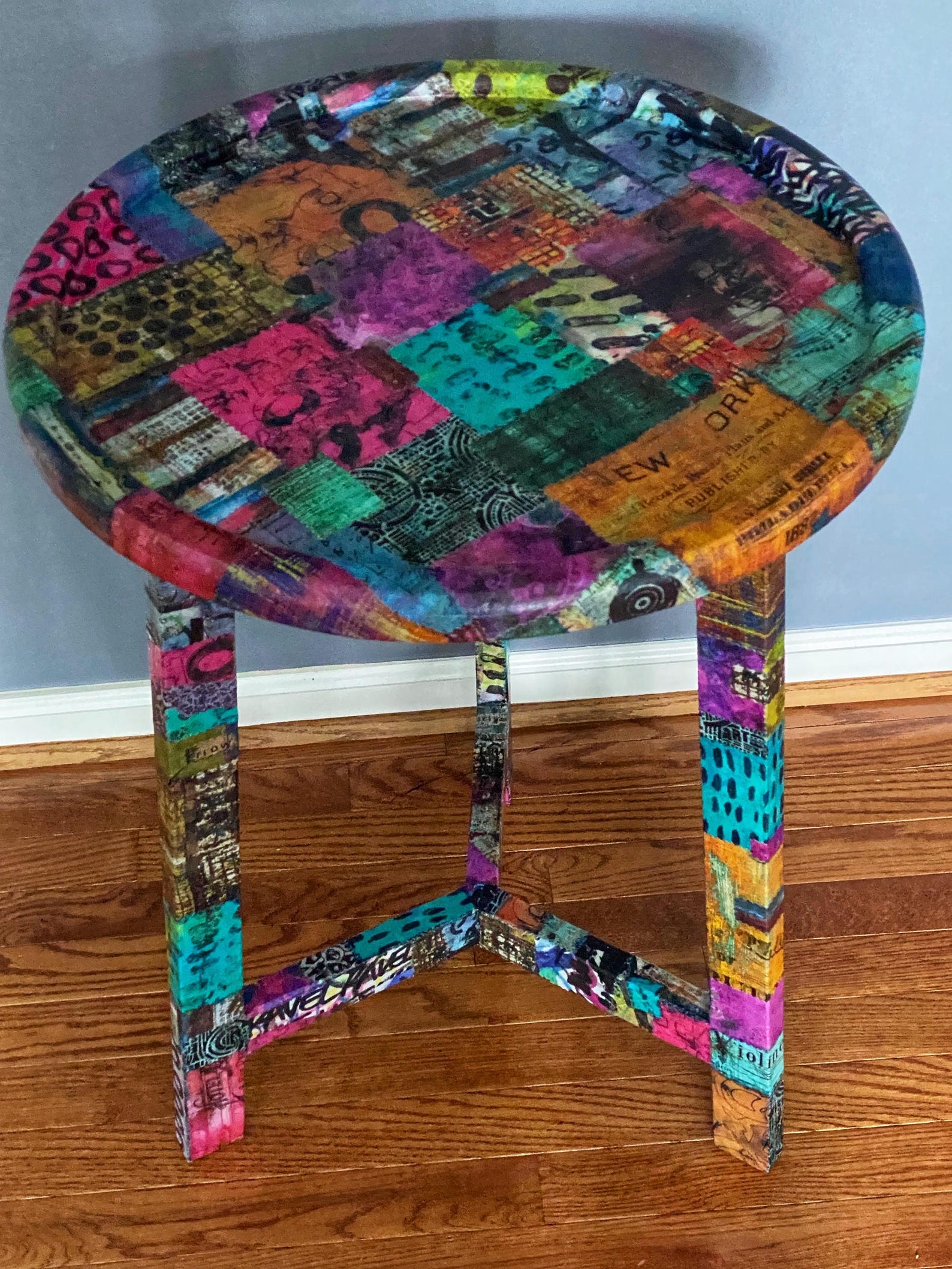 Boho Eclectic Side Table in Collage Patchwork Design Colorful End Table ...