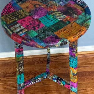 Boho Eclectic Side Table in Collage Patchwork Design Colorful End Table ...