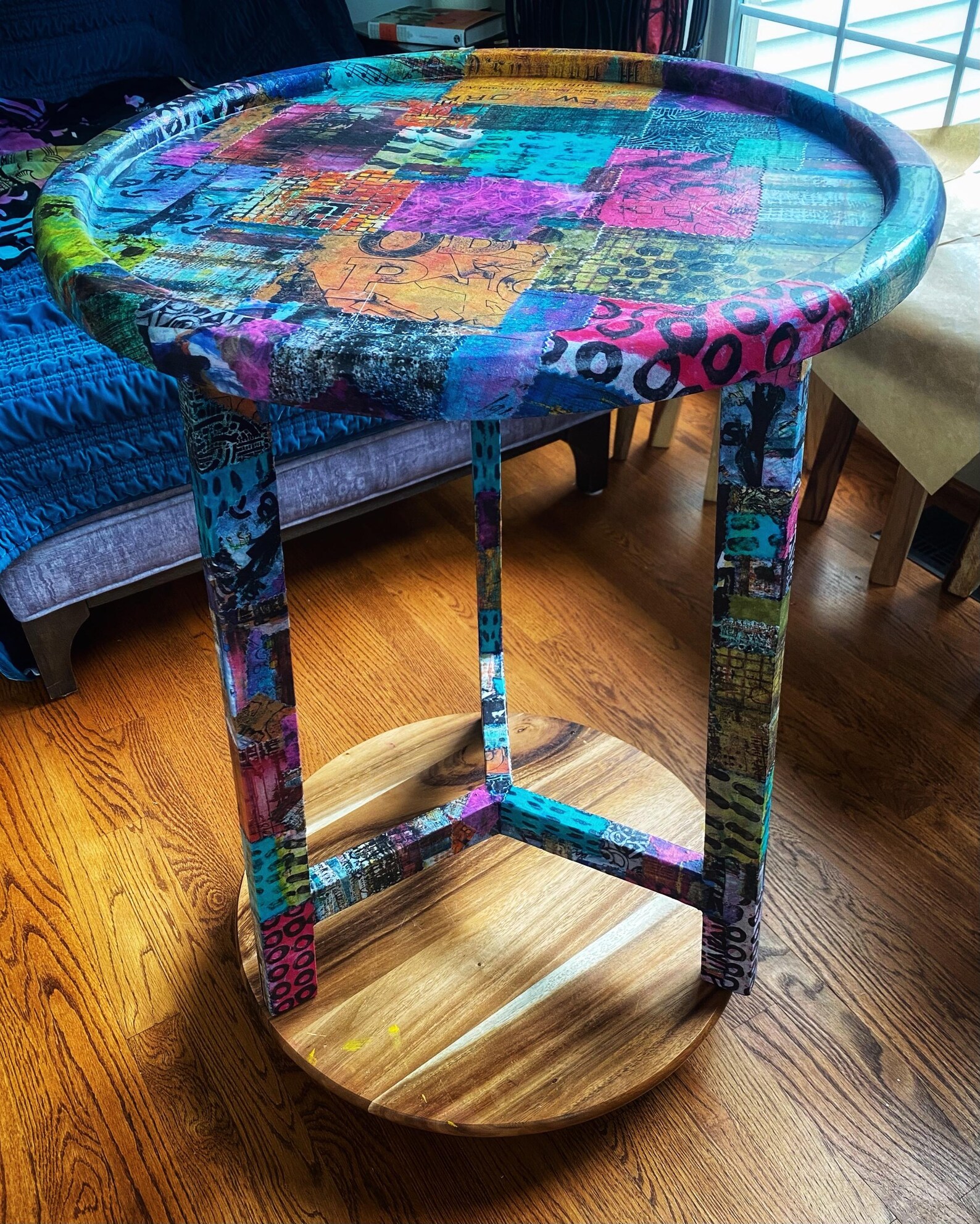 Boho Eclectic Side Table in Collage Patchwork Design Colorful End Table ...