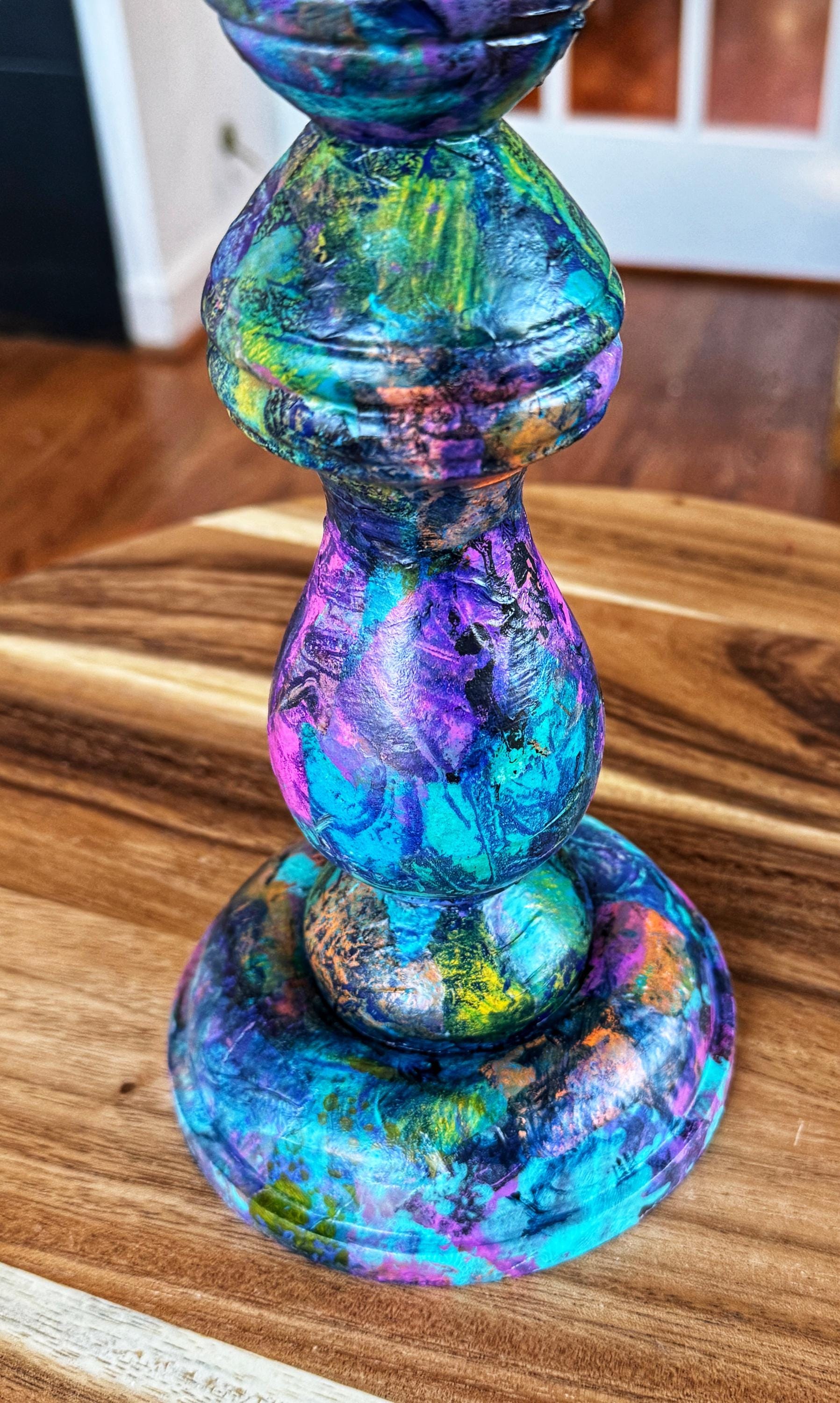 Colorful Candle Holder | Funky Pillar Candle Stick | Large Boho ...