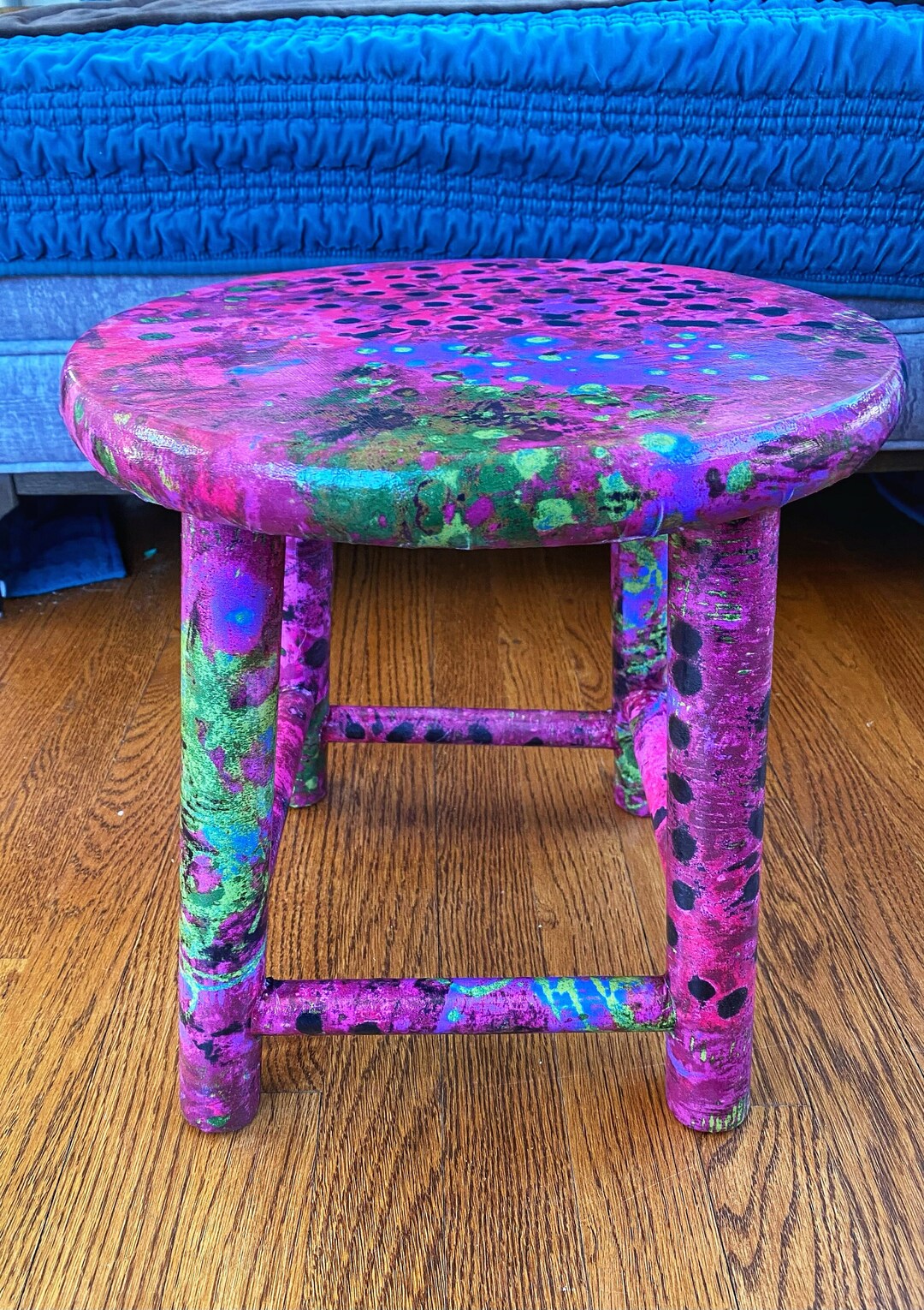 Bright Pink Stool in Boho Eclectic Design | Funky Colorful Stool - Etsy