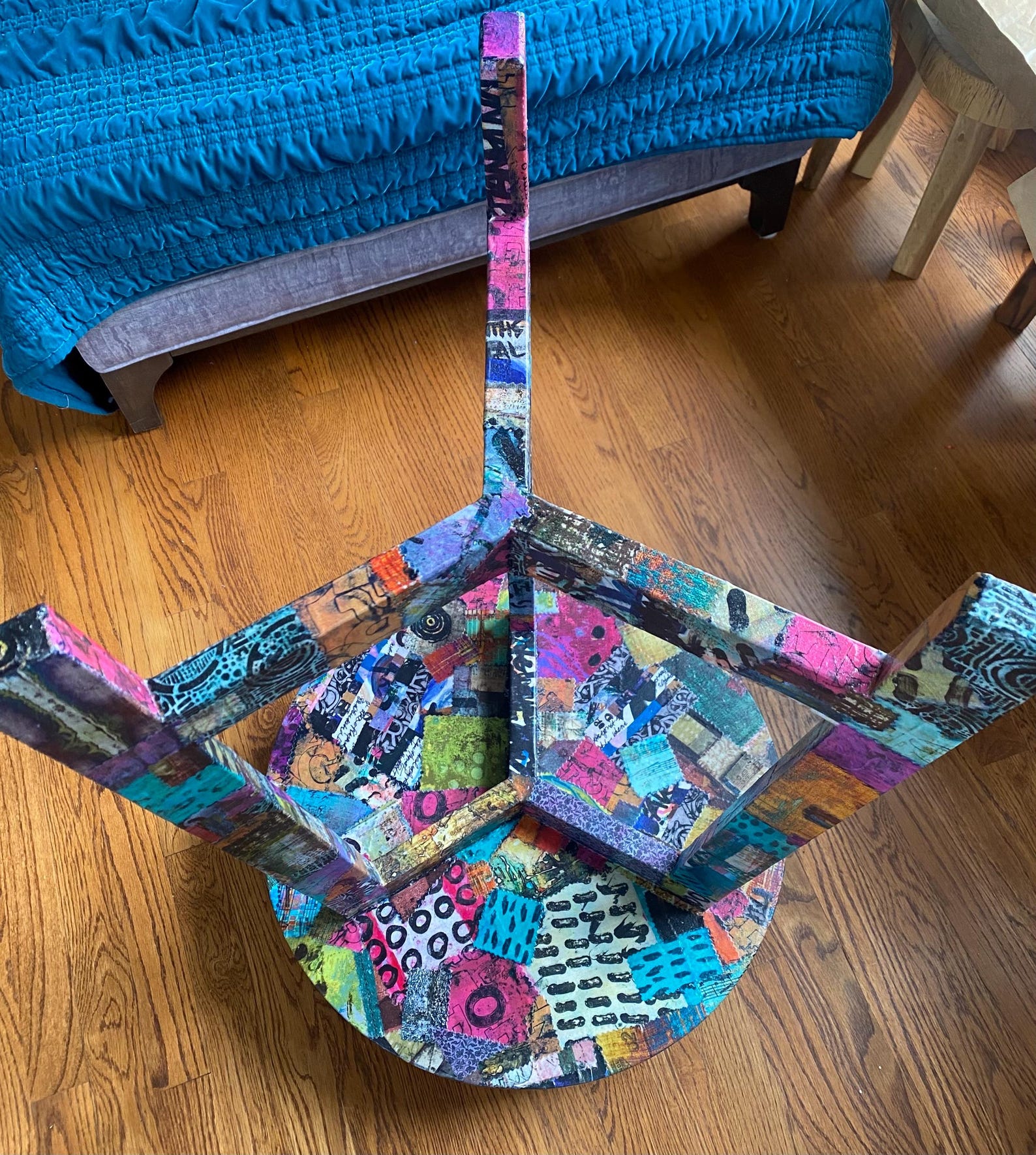 Boho Eclectic Side Table in Collage Patchwork Design Colorful End Table ...