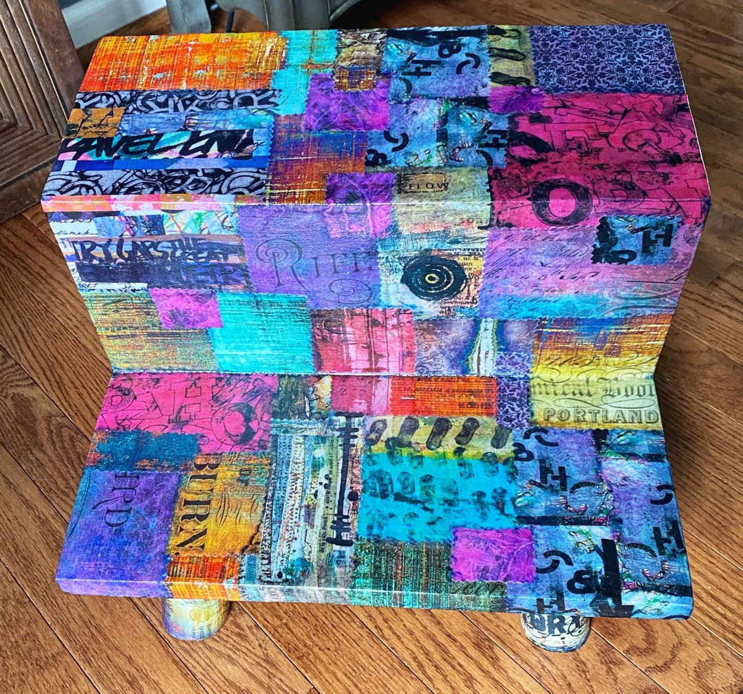Boho Eclectic Two Step Stool | Colorful Step Stool - Etsy