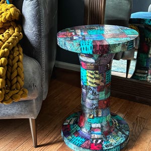 Boho Eclectic Side Table in Patchwork Collage Colorful Accent Table 20 ...