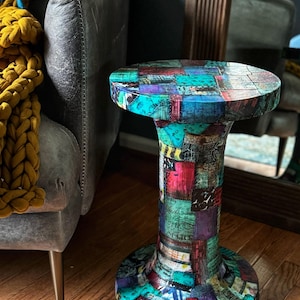 Boho Eclectic Side Table in Patchwork Collage Colorful Accent Table 20 ...