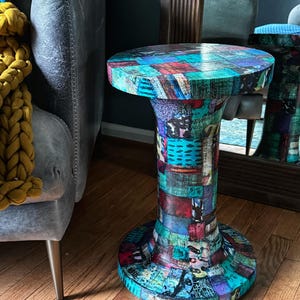 Boho Eclectic Side Table in Patchwork Collage Colorful Accent Table 20 ...