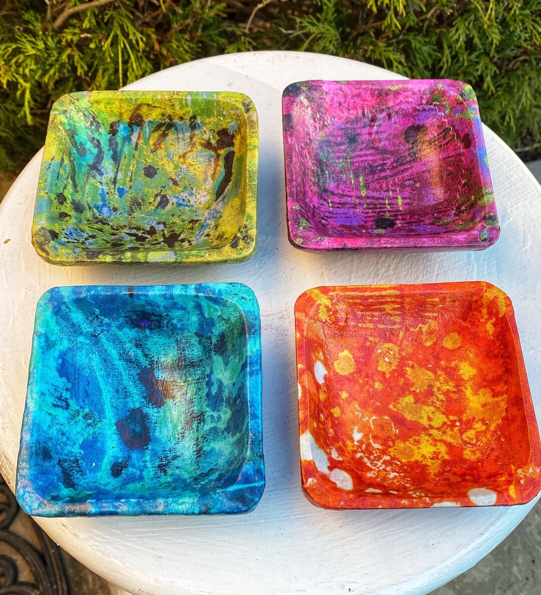 Colorful Eclectic Small Square Bowls | Abstract Design Decorative Bowls ...