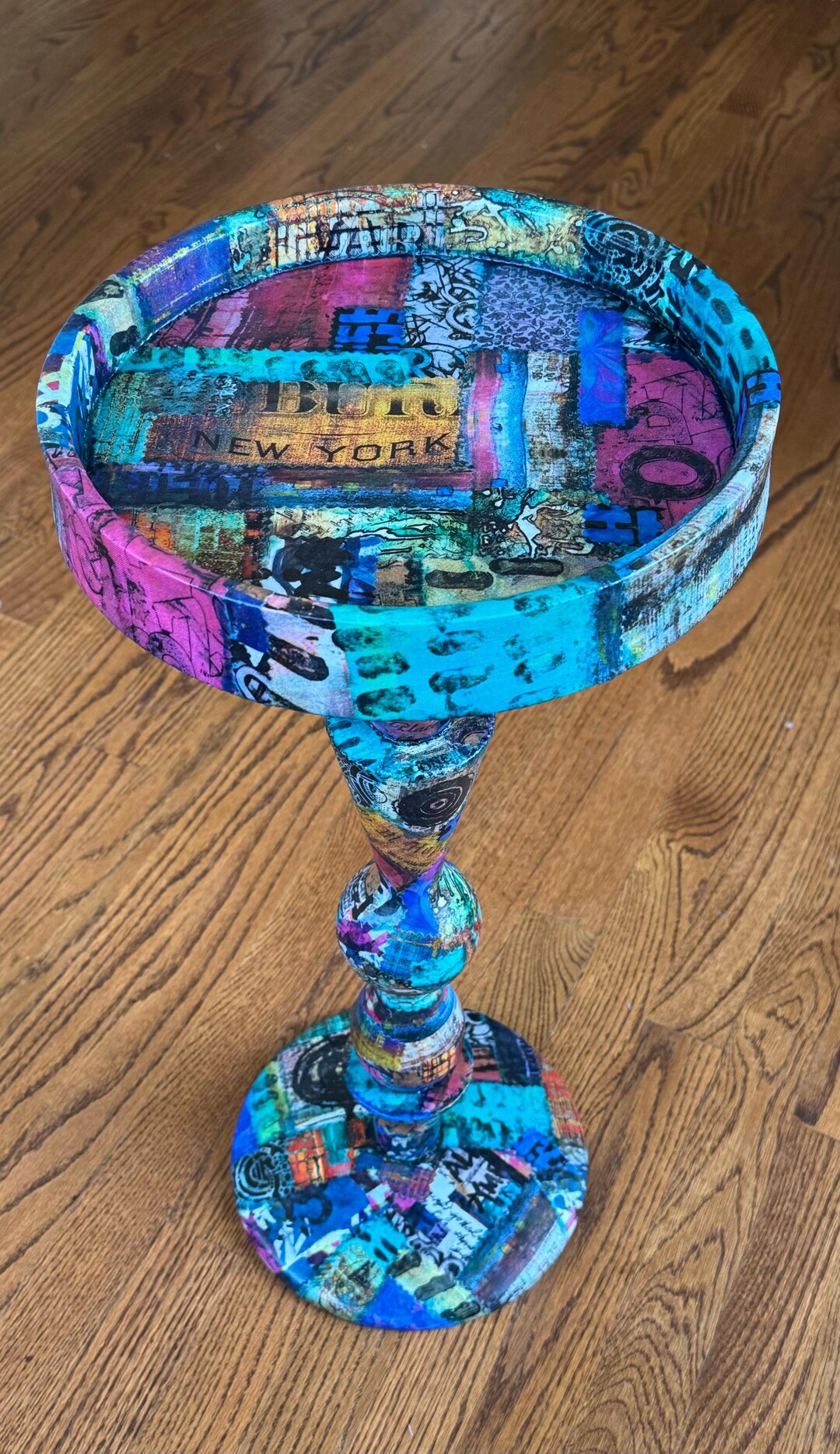 Boho Eclectic Side Table in Collage Patchwork Design | Colorful Side ...