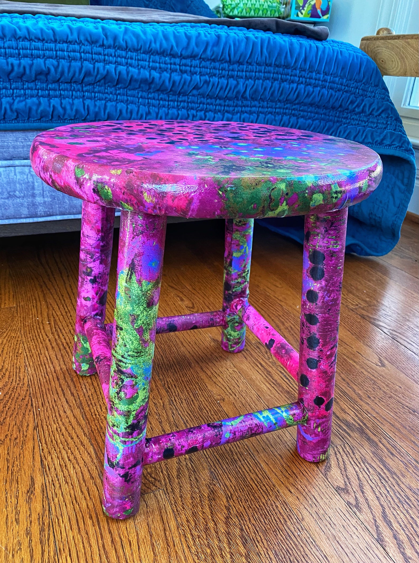 Bright Pink Stool in Boho Eclectic Design Funky Colorful Stool - Etsy