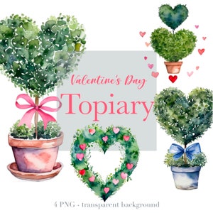 Topiary Valentine’s Day Heart Bundle Watercolor Drawing Clipart .png ...