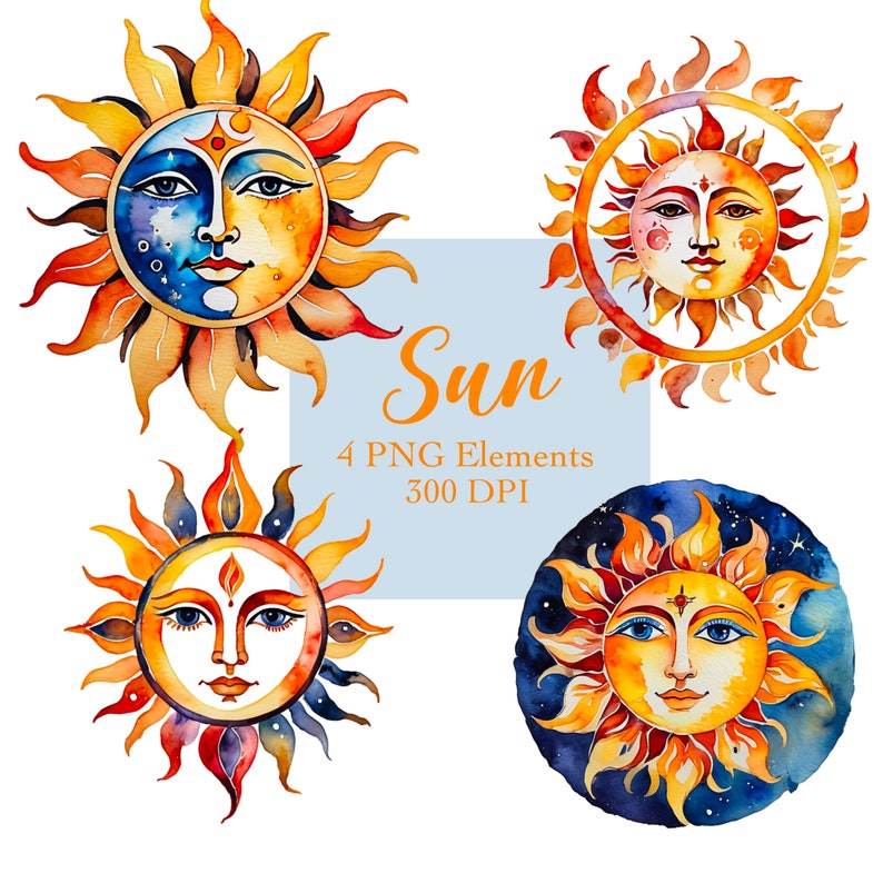 Sun Watercolor Drawing Png Clipart Digital Sublimination Astrology ...