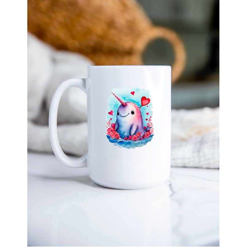 Narwhal Hearts Valentines Watercolor Drawing Clipart .png Digital ...