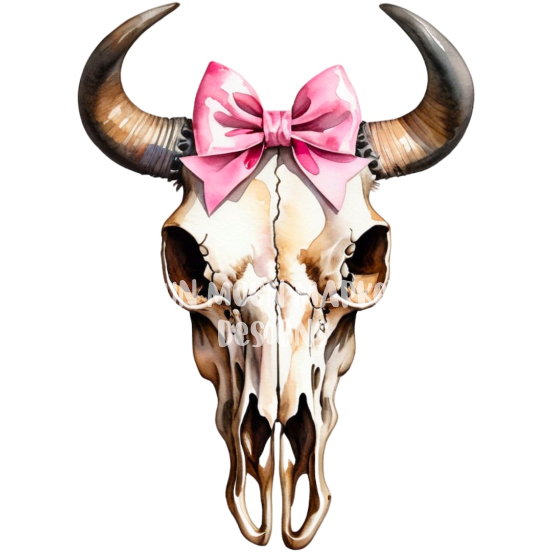 Cow Skull With Pink Bow Png Coquette Watercolor, Soft Girl Era, Clipart ...