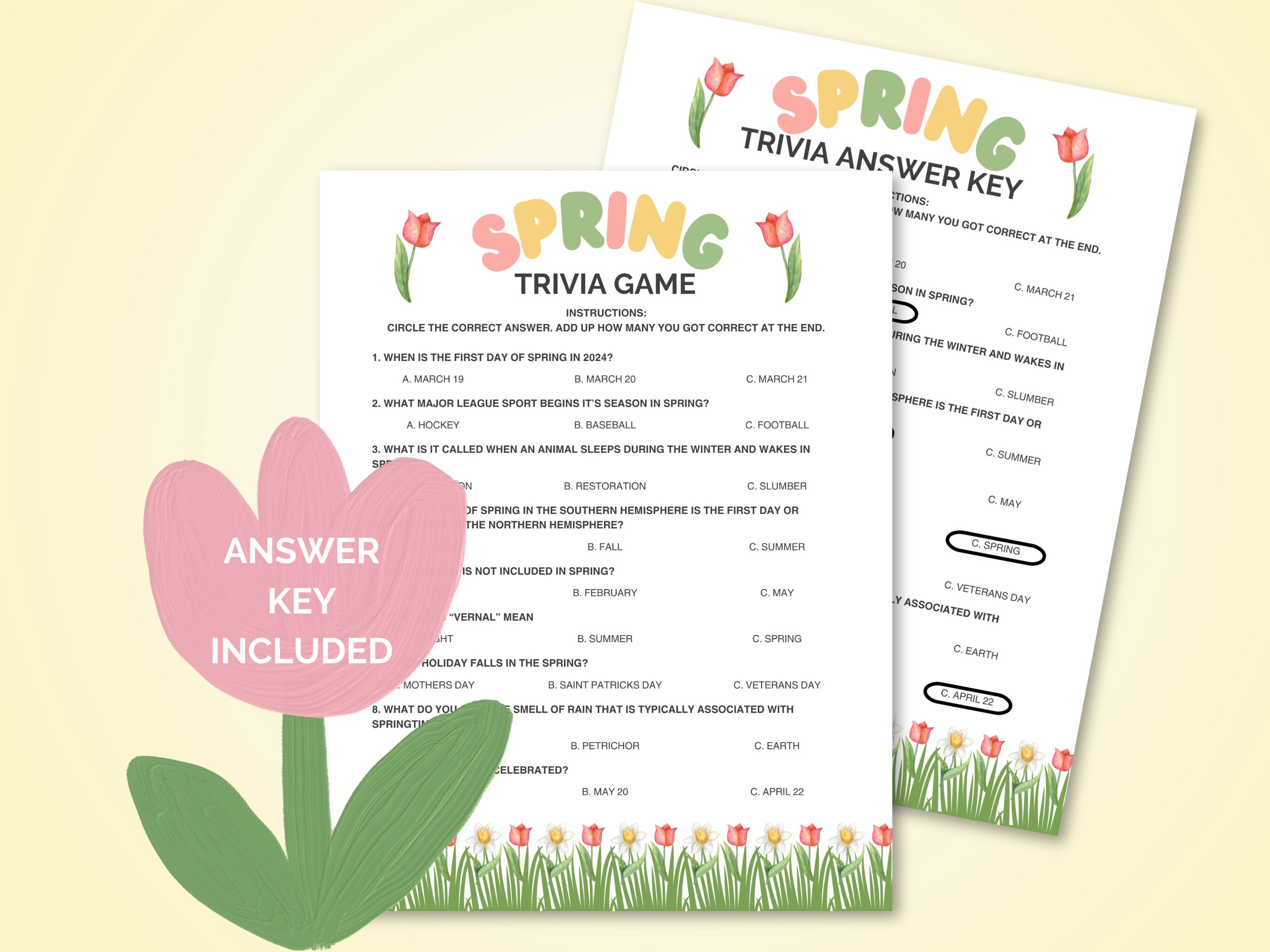 Spring Trivia, Printable Multiple Choice Game for Kids, Adults, Seniors ...