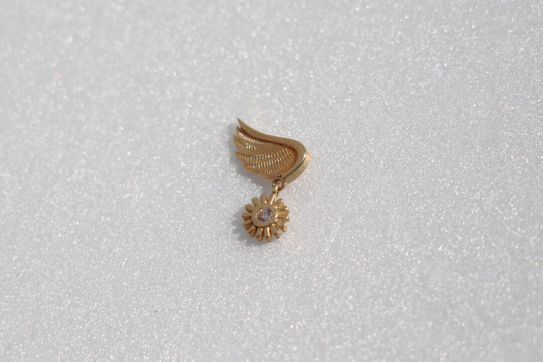 14K Gold Wing Cartilage Earring: Sun & Zircon Piercing - Etsy