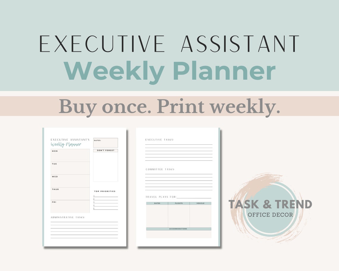 Executive Assistant Weekly Planner: Printable, Fillable PDF (digital ...