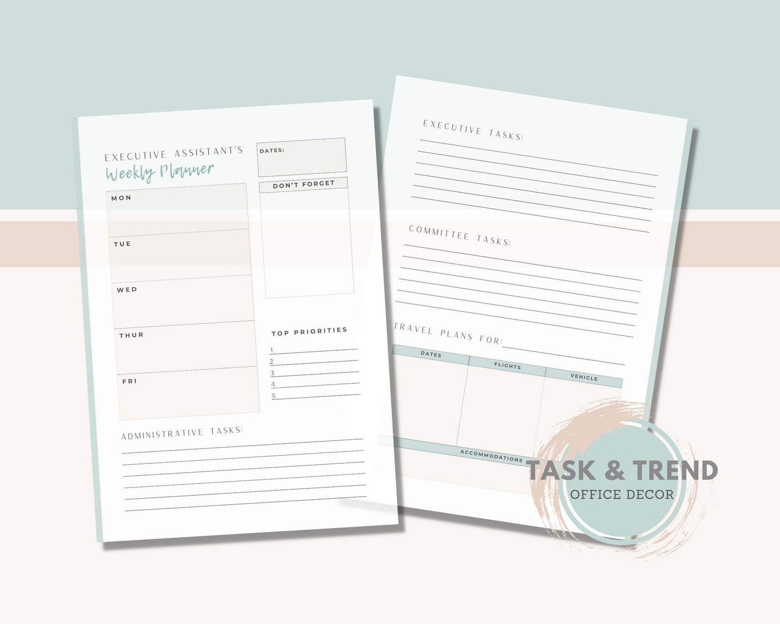Executive Assistant Weekly Planner: Printable, Fillable PDF (digital ...