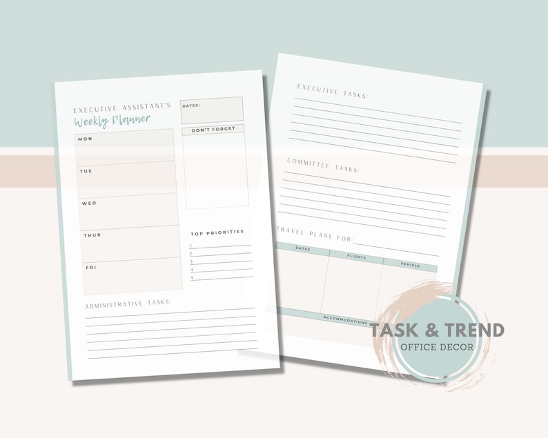Executive Assistant Weekly Planner: Printable, Fillable PDF (digital ...