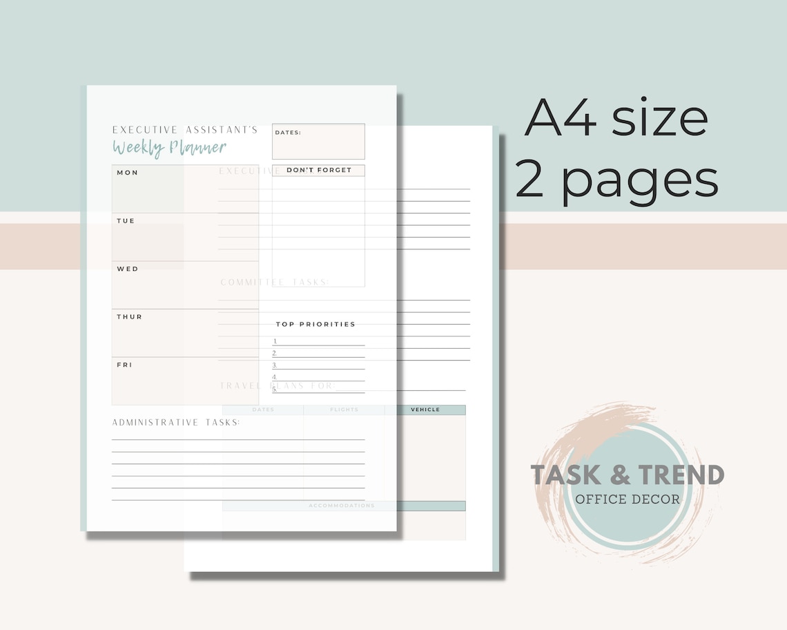 Executive Assistant Weekly Planner: Printable, Fillable PDF (digital ...
