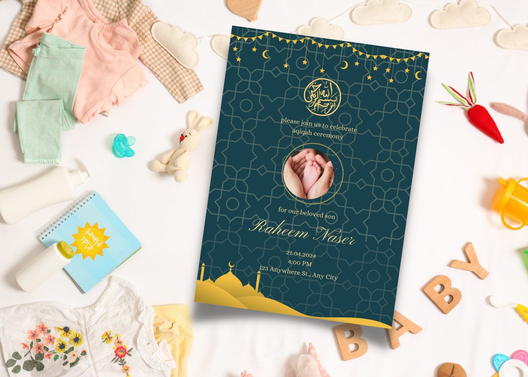 Customizable Elegant Baby Aqeeqah Invite Template Islamic Naming ...