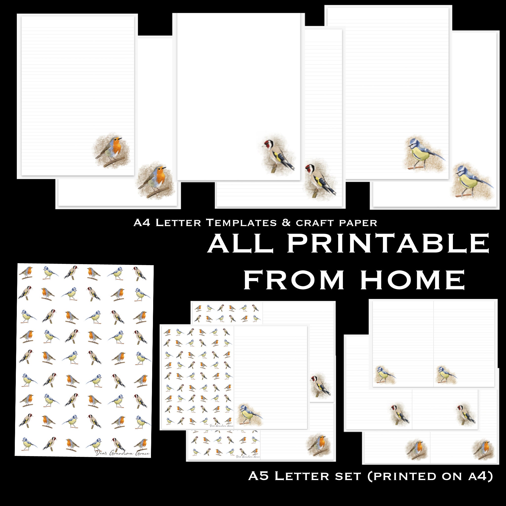 Garden Birds Printable Stationary, Printable Writing Paper, Printable ...
