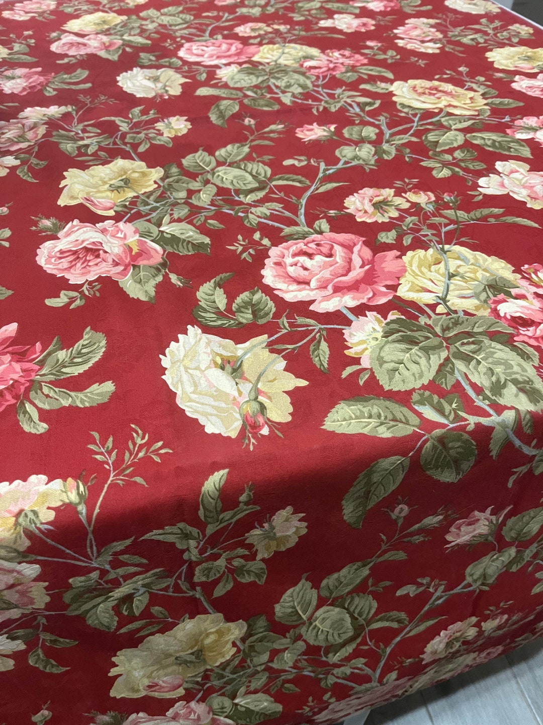Vintage Waverly Drapery 2 Panels set2. Lined Red Floral Roses. - Etsy
