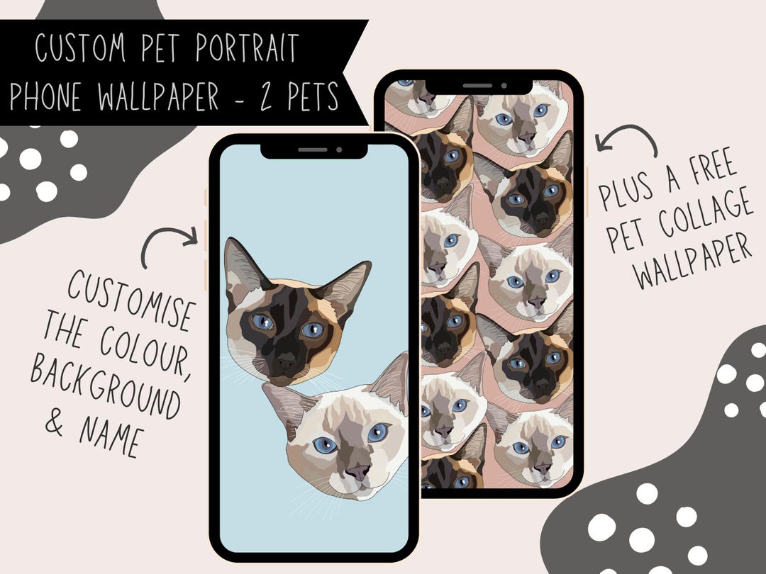 Custom Hand-drawn Pet Portrait Phone Wallpaper – Two Pets (digital ...