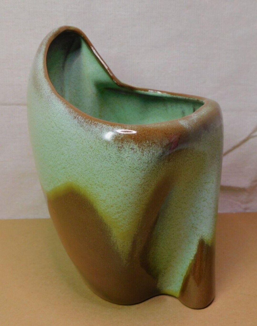 Abstract Frankoma Art Pottery Green Vase Planter Satin Brown Vintage - Etsy
