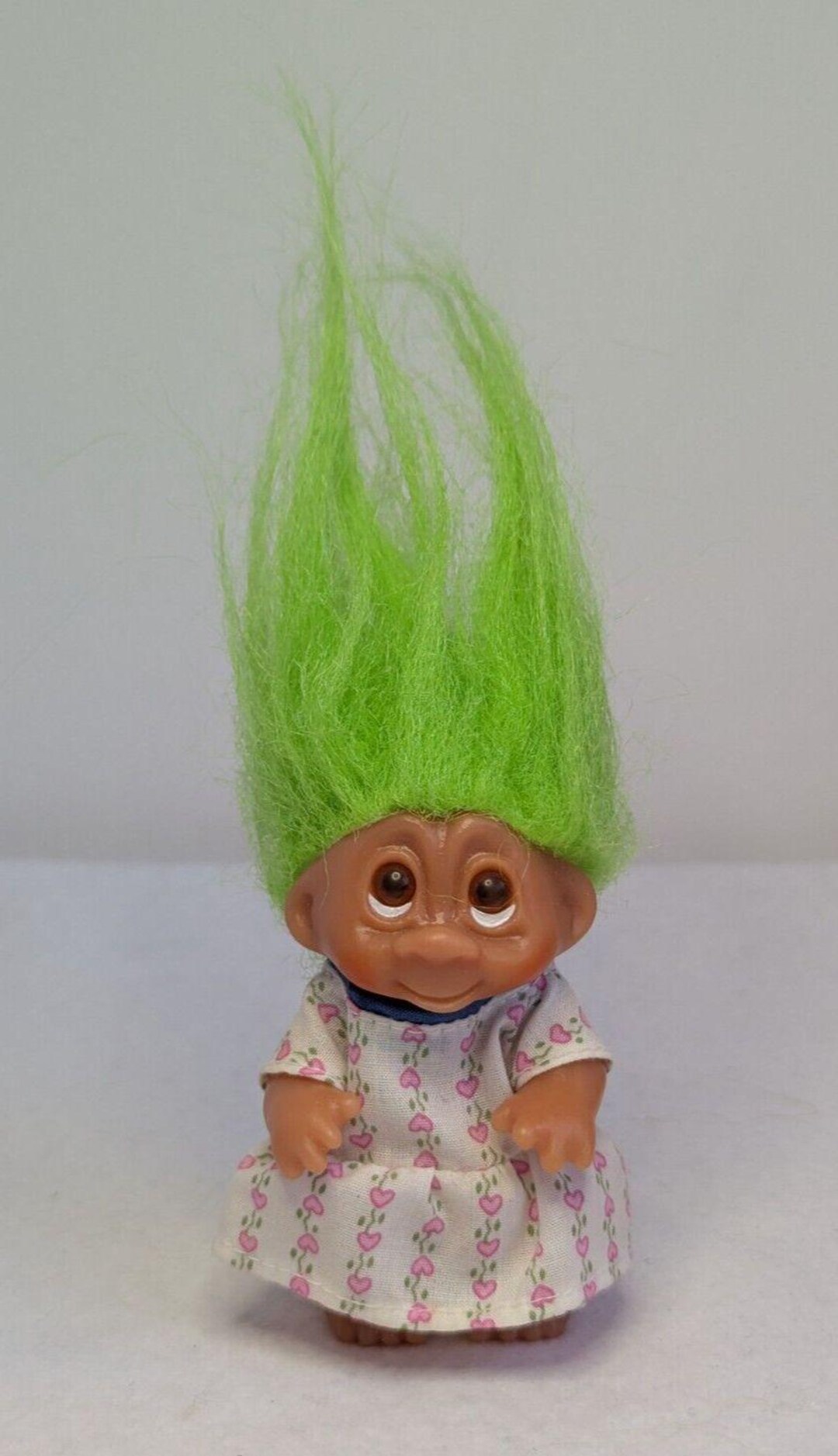 1985 D.A.M. 3" Troll Doll With Pink Heart Flower Dress and Green Hair ...