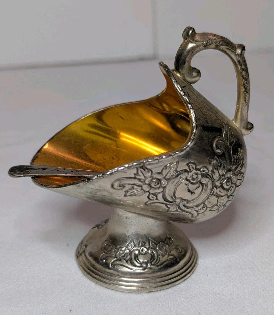 Vintage 3" Raimond Silverplate and Copper Sugar Scuttle and Spoon Fancy ...