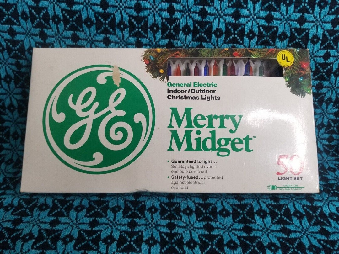 Vintage GENERAL ELECTRIC Merry Midget Multicolor CHRISTMAS Lights 50 ...
