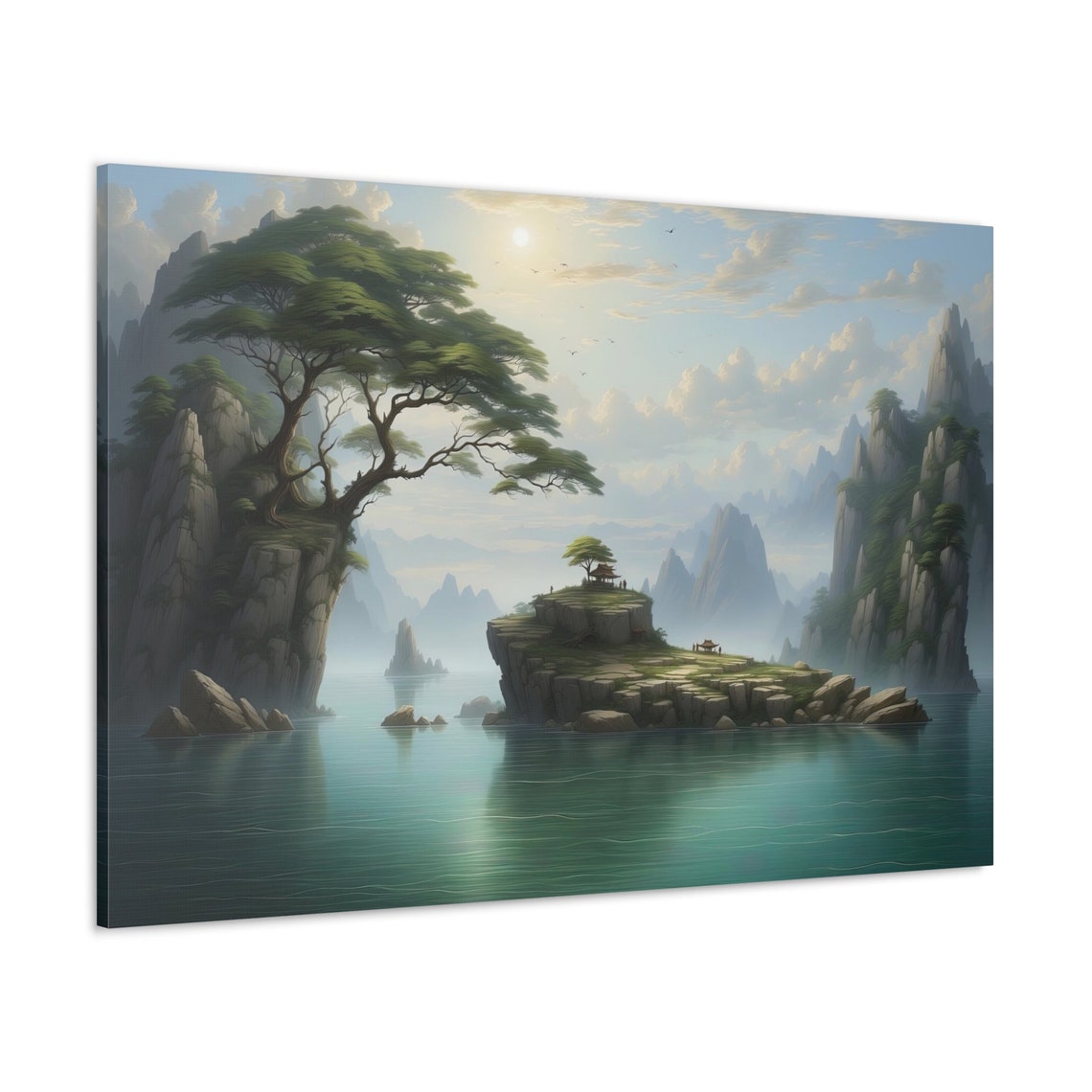 Relax, Reflect stunning Digital Artwork Painting Mountain Lake Japanese ...