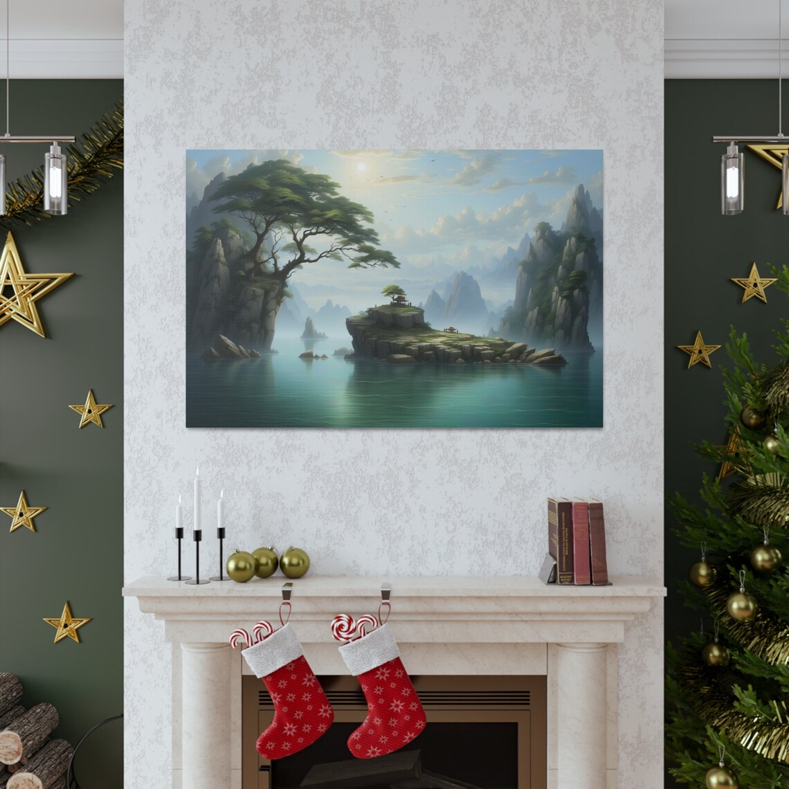 Relax, Reflect stunning Digital Artwork Painting Mountain Lake Japanese ...