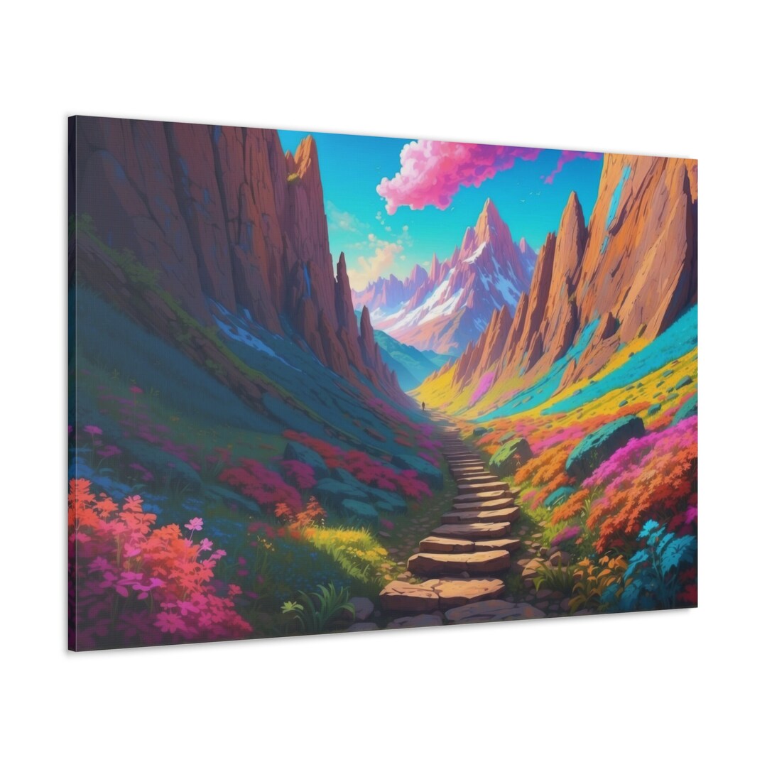 The Climb {psychedelic Hiking Canvas Wall Art Mountain Nature Trail ...