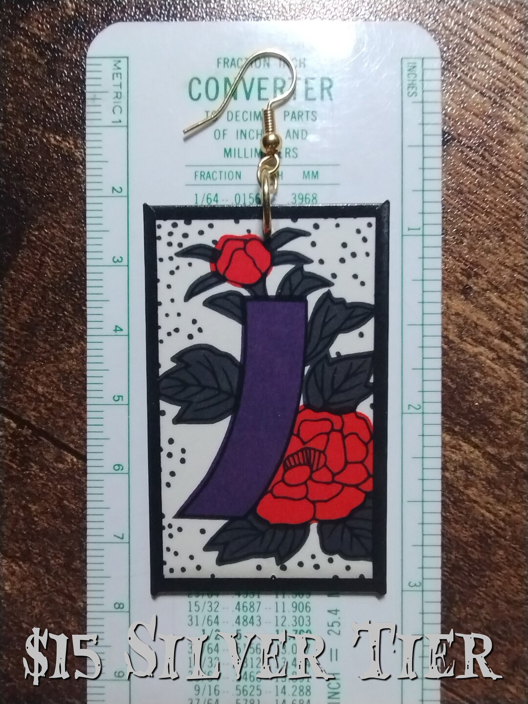 Blue Tanzaku peony Hanafuda Earring 1 Real Hanafuda Cards, Water ...