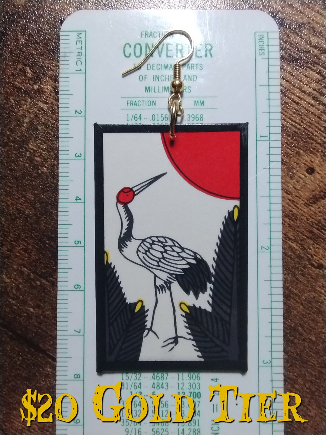 Crane & Sun Hanafuda Earring 1 pine Real Hanafuda Cards, Water ...