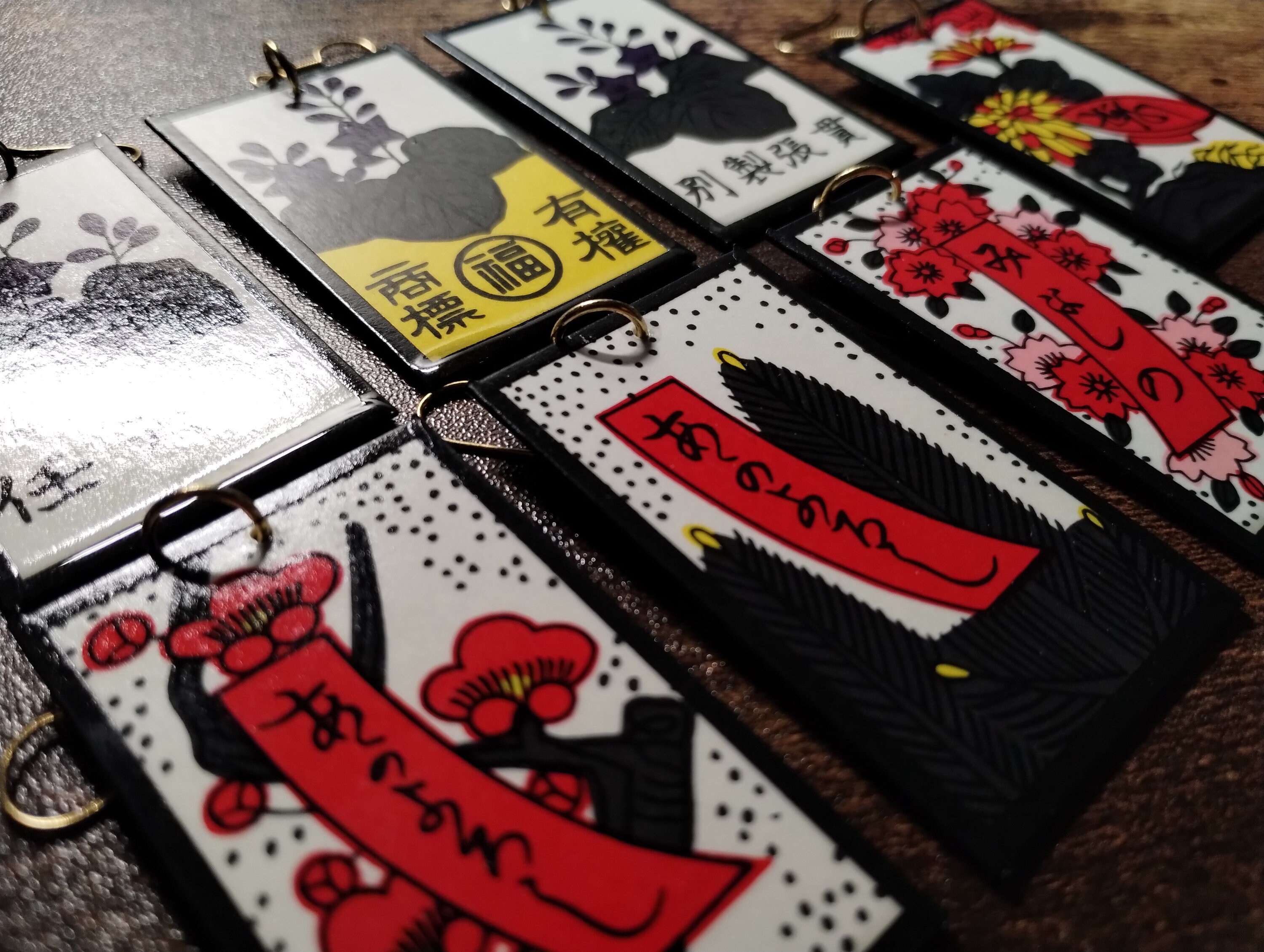 Red Tanzaku wisteria Hanafuda Earring 1 Real Hanafuda Cards, Water ...