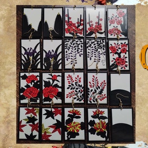 Red Tanzaku wisteria Hanafuda Earring 1 Real Hanafuda Cards, Water ...