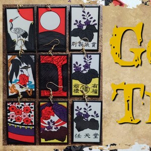 Red Tanzaku wisteria Hanafuda Earring 1 Real Hanafuda Cards, Water ...