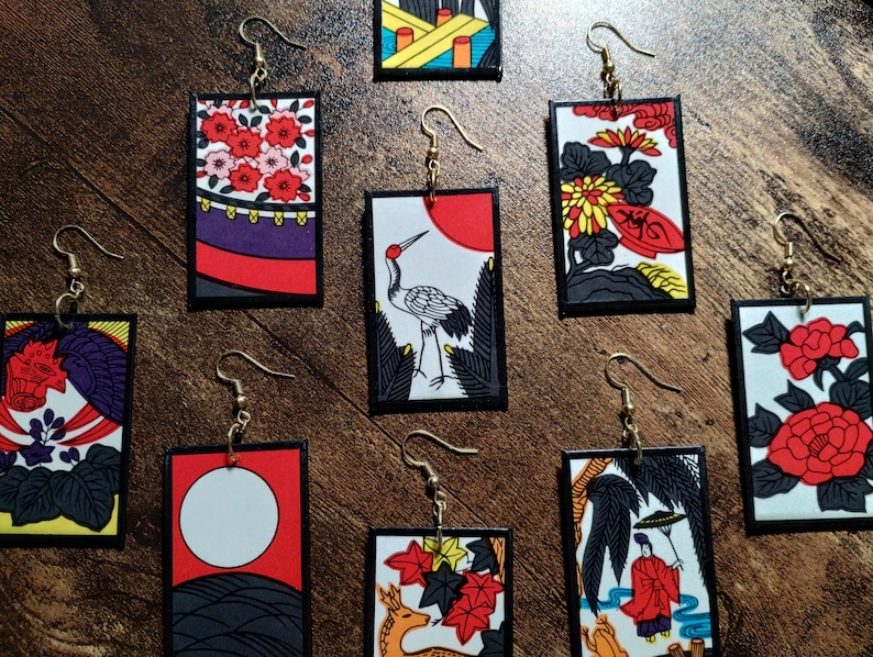 Full Moon Hanafuda Earring 1 susuki Grass Real Hanafuda Cards, Water ...