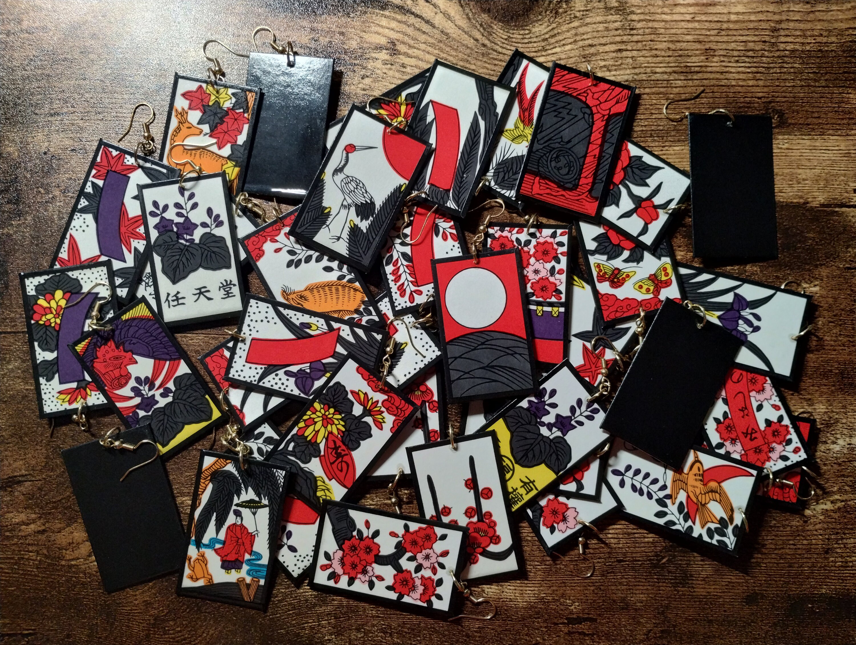 Red Tanzaku wisteria Hanafuda Earring 1 Real Hanafuda Cards, Water ...