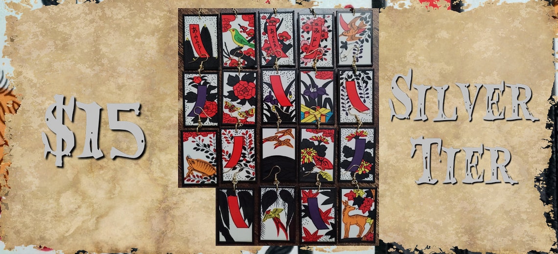 Red Tanzaku wisteria Hanafuda Earring 1 Real Hanafuda Cards, Water ...