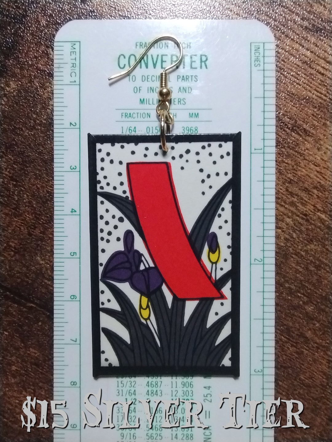 Red Tanzaku iris Hanafuda Earring 1 Real Hanafuda Cards, Water ...