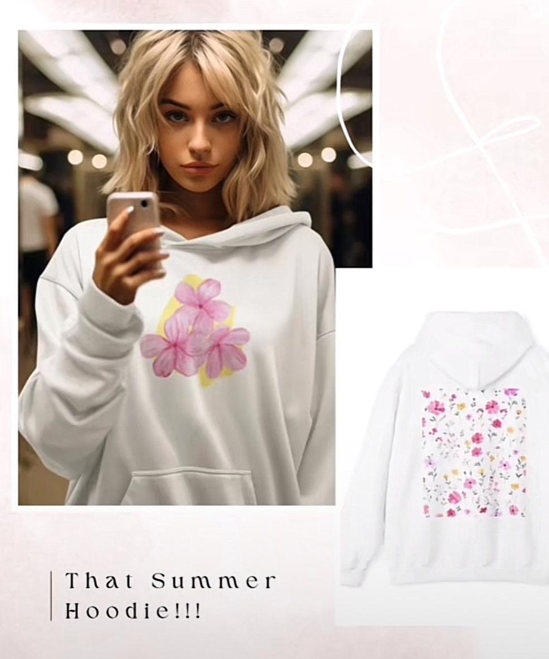 Pink Floral Hoodie, Front and Back Designs Flower Hoodie, Floral ...
