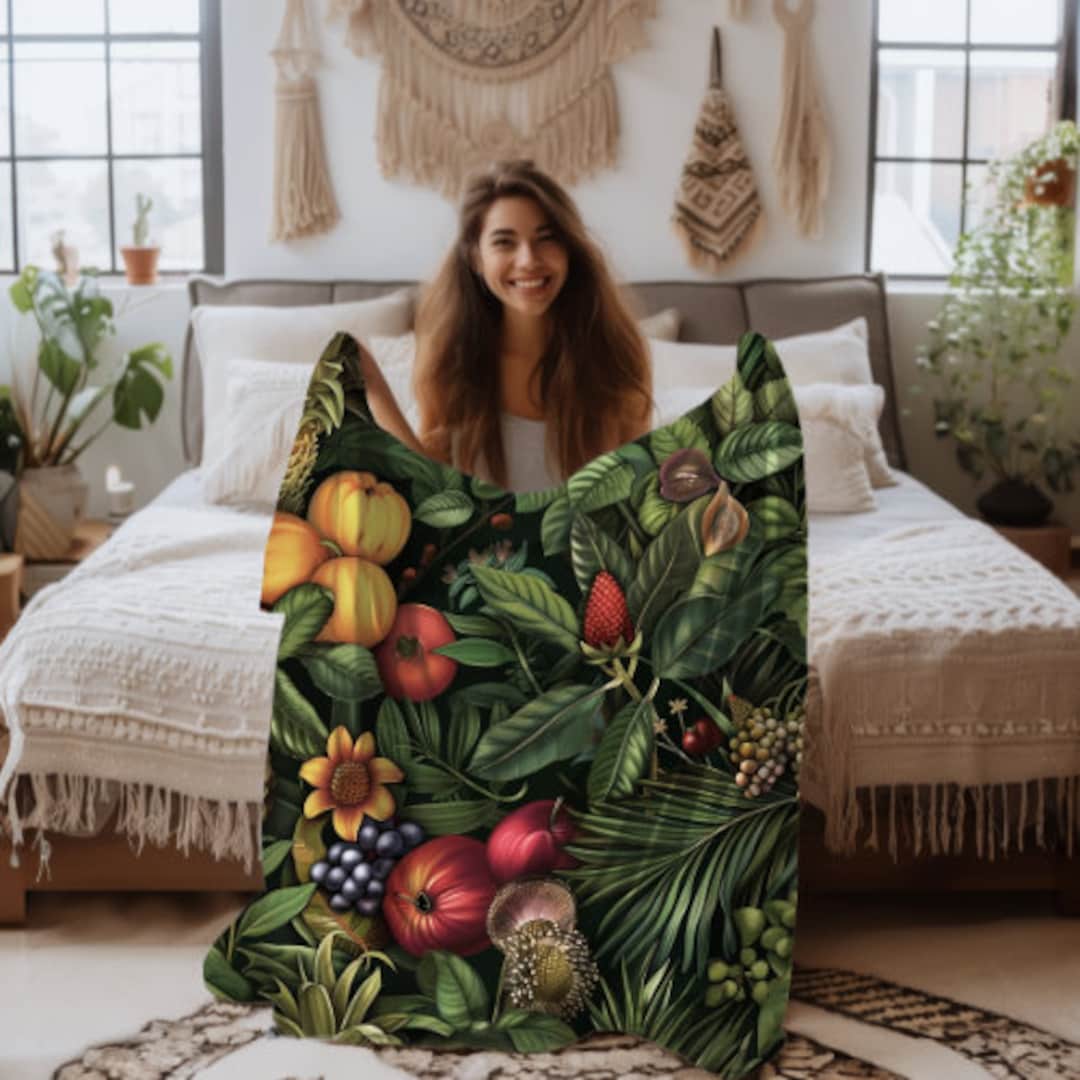 Botanical Blanket, Botanical Throw Blanket, Garden Blanket, Left ...