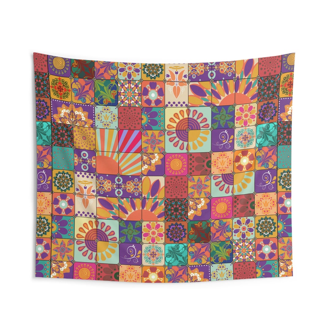 Retro Tapestry, Boho Maximalist Room Decor, Hippie Tapestry, Orange ...