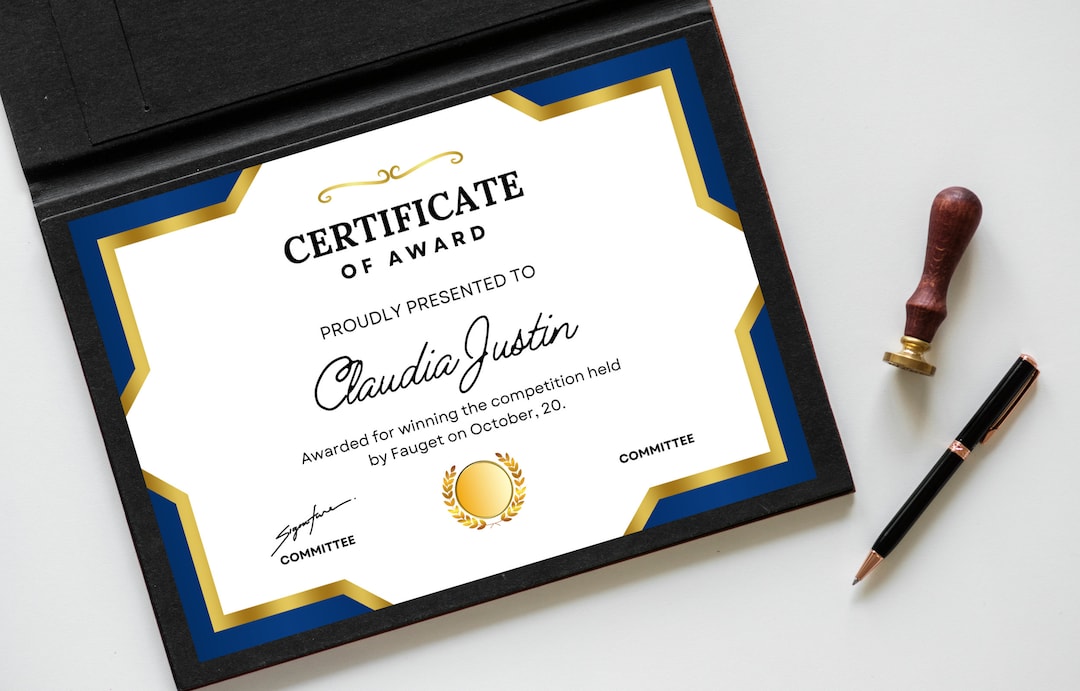Classic Simple Award Certificate, Customizable Template, Timeless ...